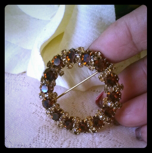 Jewelry | Vintage Art Deco Amber Rhinestone Wreath Brooch | Poshmark